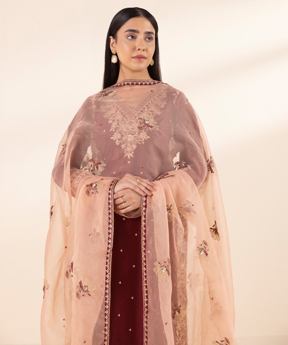 Sapphire Stitched 3 Piece Embroidered Cotton Net Suit – Salai