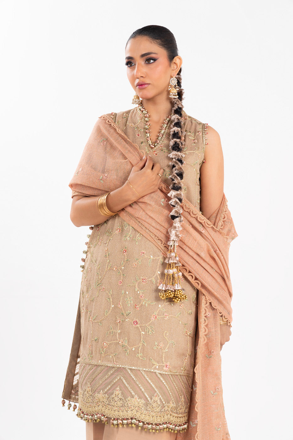 Al Karam 4 Piece Embroidered Yarn Dyed Zari Net Suit With Zari Net Dup ...